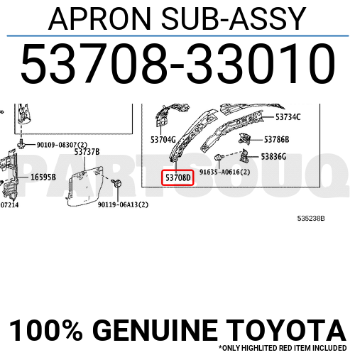 5370833010 Genuine Toyota APRON SUB-ASSY 53708-33010 | eBay