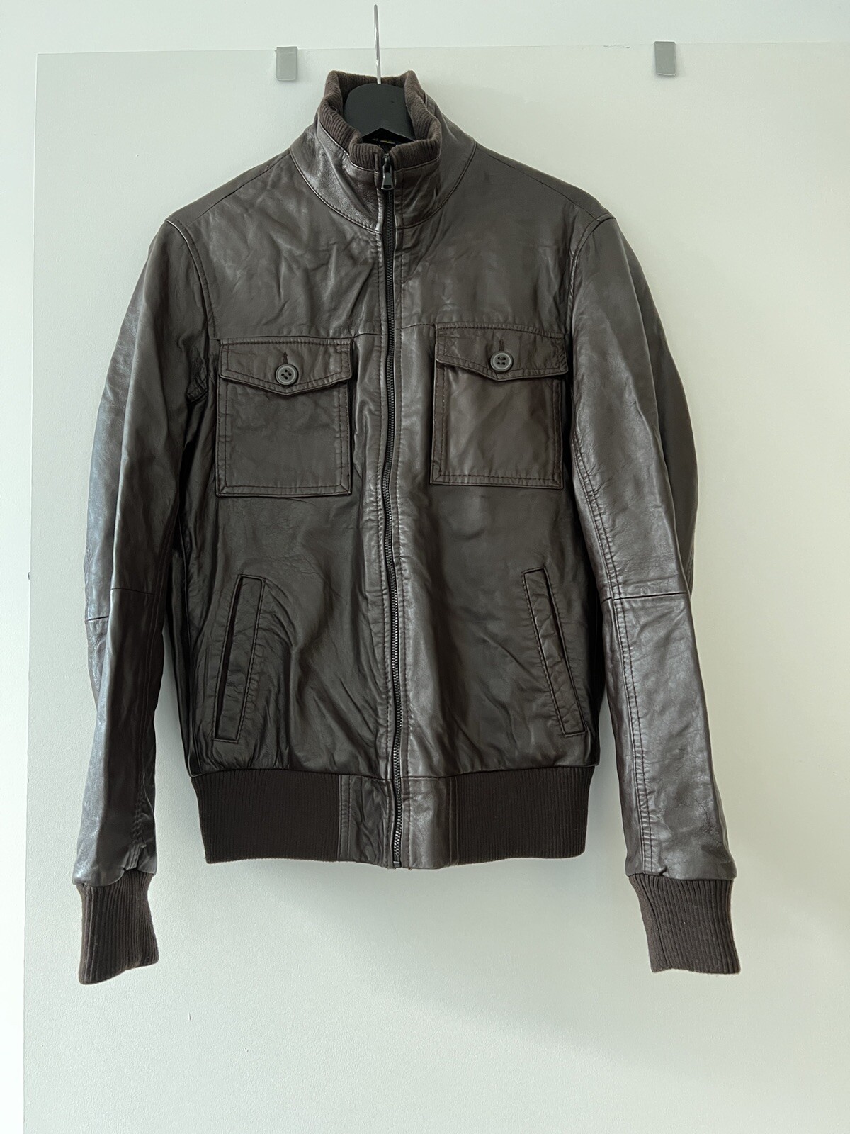 ZARA MAN Lambskin Leather Jacket Bomber Baseball Dark… - Gem