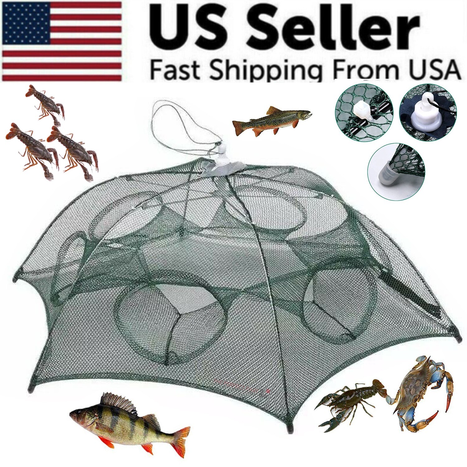 Fishing Bait Trap Crab Net Crawdad Shrimp Cast Dip Cage Fish Minnow ...