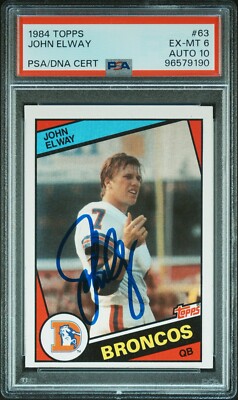 1984 Topps #63 Signed John Elway RC Broncos Card Autographed Auto PSA 6 ...
