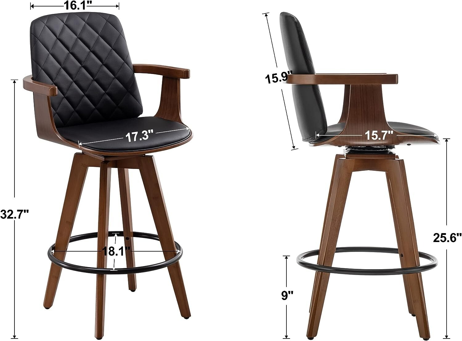 Set of 2 Bar Stools High Bar Stools, Swivel Bar Stools with Wooden Arms ...