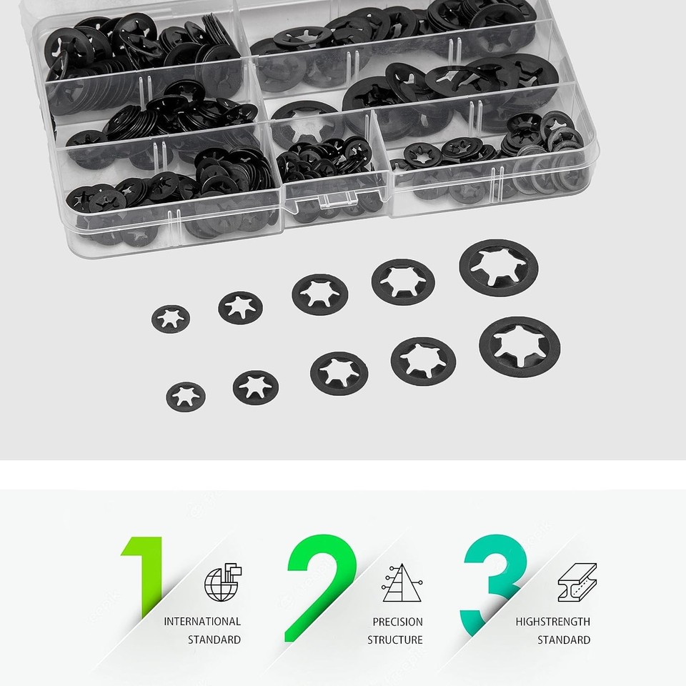 340 Pcs Internal Tooth Starlock Locking Washers, Push On Speed Clips ...