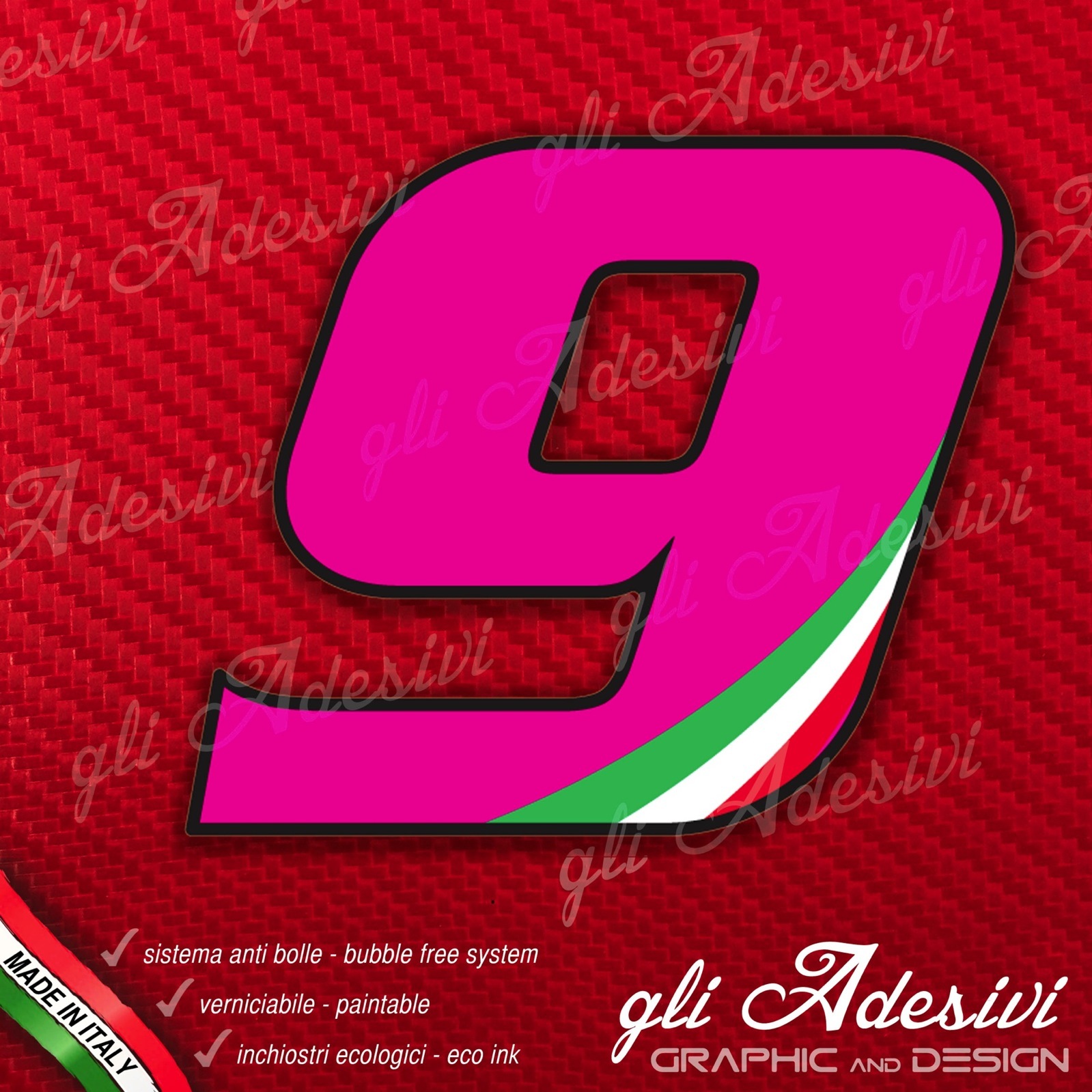 Sticker NUMBER 9 motorcycle car cross race Pink & Tricolor 15 cm | eBay