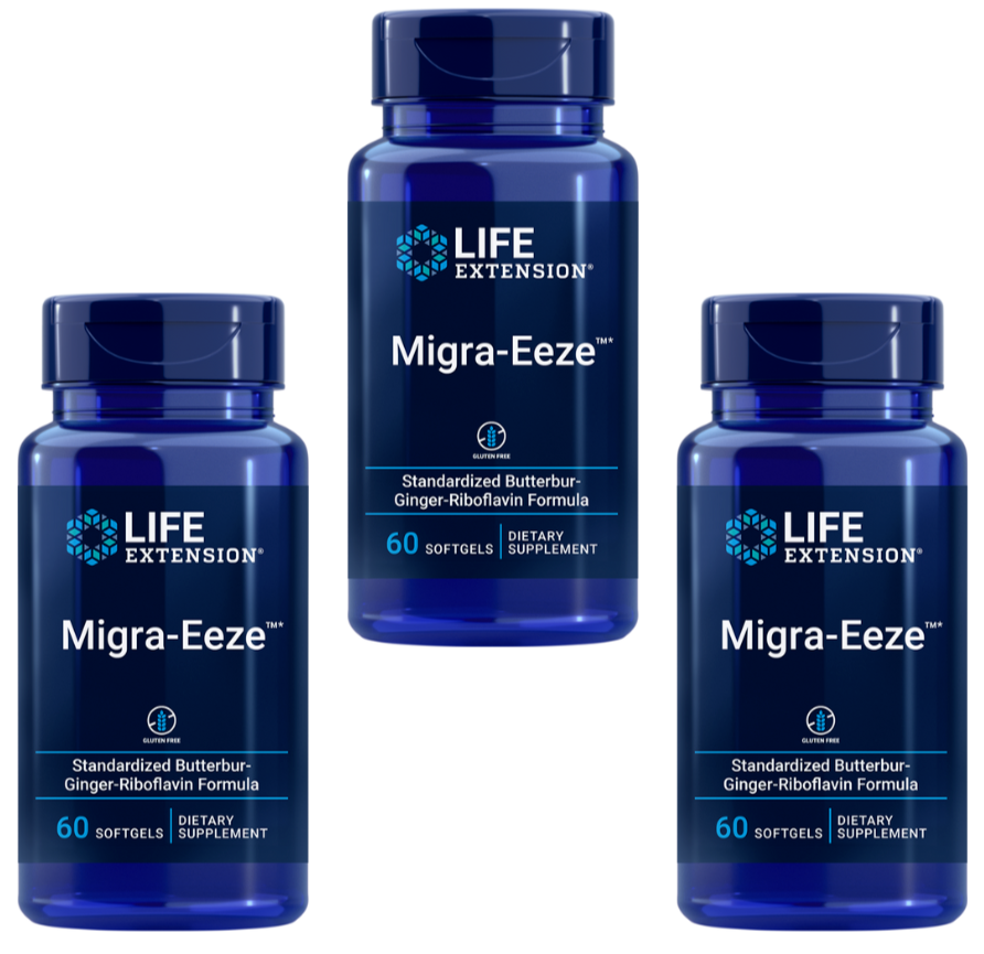 3 PACK Life Extension Migra Eeza Butterbur Ginger Riboflavin Head Supp ...