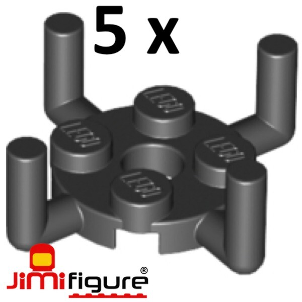 NEW 5 x LEGO 2x2 Round Plate with Pin Hole & 4 Bar Arms Up Black 98284 ...