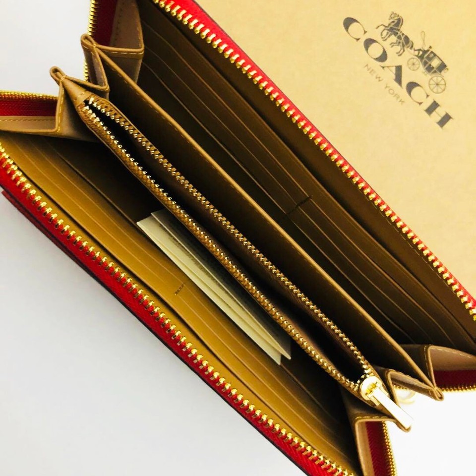 COACH Zip Around Accordion Long Wallet Heart Cherry Print Chalk CF406 ...