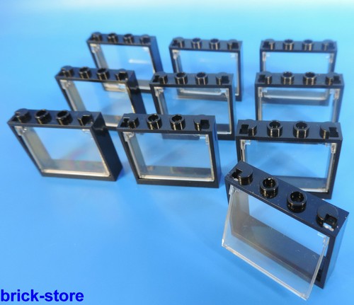 LEGO® window 1x4x3 frame black / with glass insert transparent clear ...