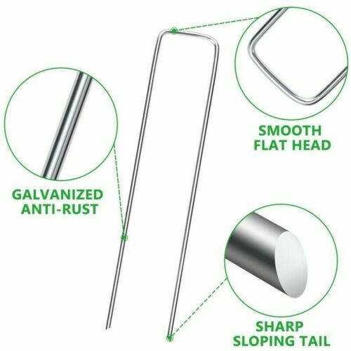 GARDEN PEGS WEED PINS BARRIER MEMBRANE HOOKS FABRIC METAL STAPLES U PIN ...