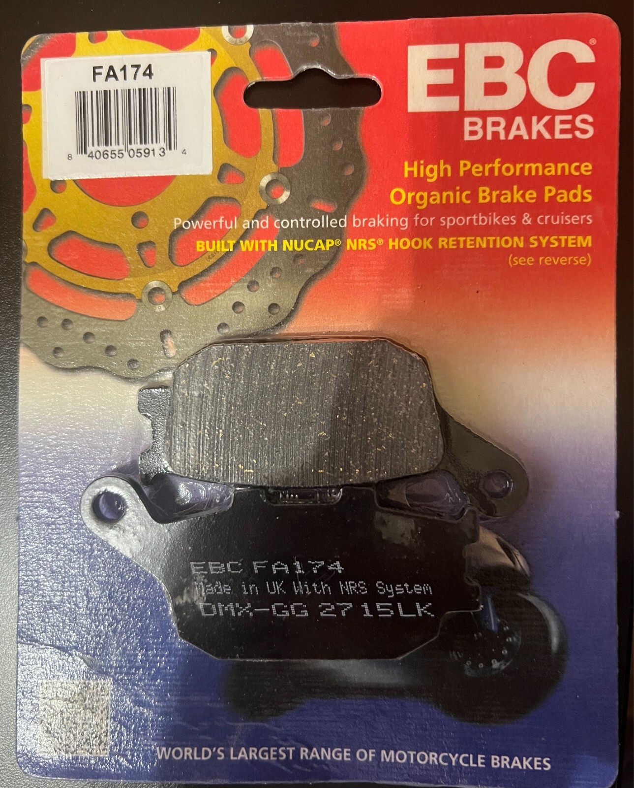 Genuine New Organic Brake Pads - EBC FA174 - HONDA KAWASAKI SUZUKI ...