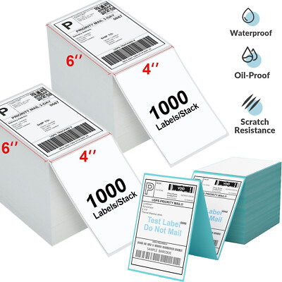 1000 4" x 6" Fanfold Direct Thermal Shipping Labels for Zebra & Rollo ...