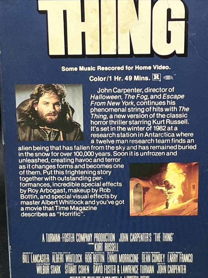 The Thing VHS Kurt Russell John Carpenter VHS Sci-fi Horror Classic ...