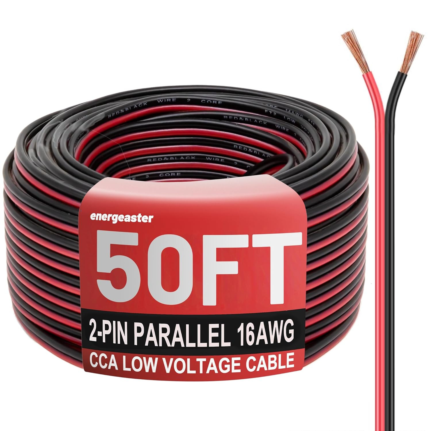 16AWG 2-Conductor Automotive Electrical Wire 50FT Red/Black