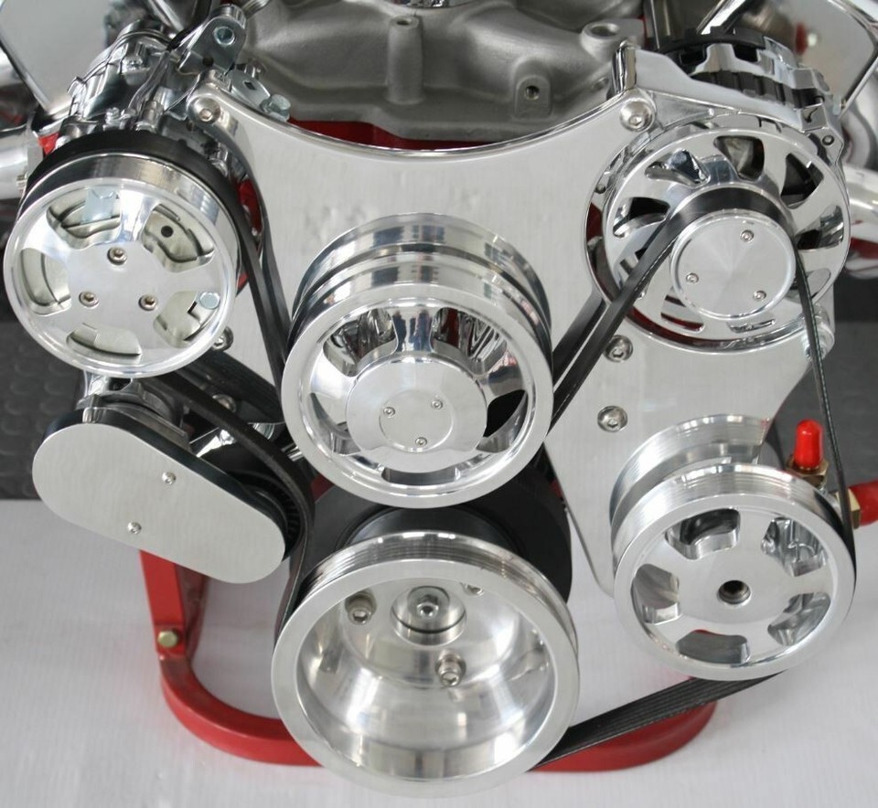 SBC Serpentine Front Runner Pulley Drive Kit Polished Chrome A/C ...