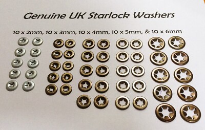 Star Nut Push On Retainer Washers Clips Lock 10 each of 2,3, 4, 5 & 6mm ...