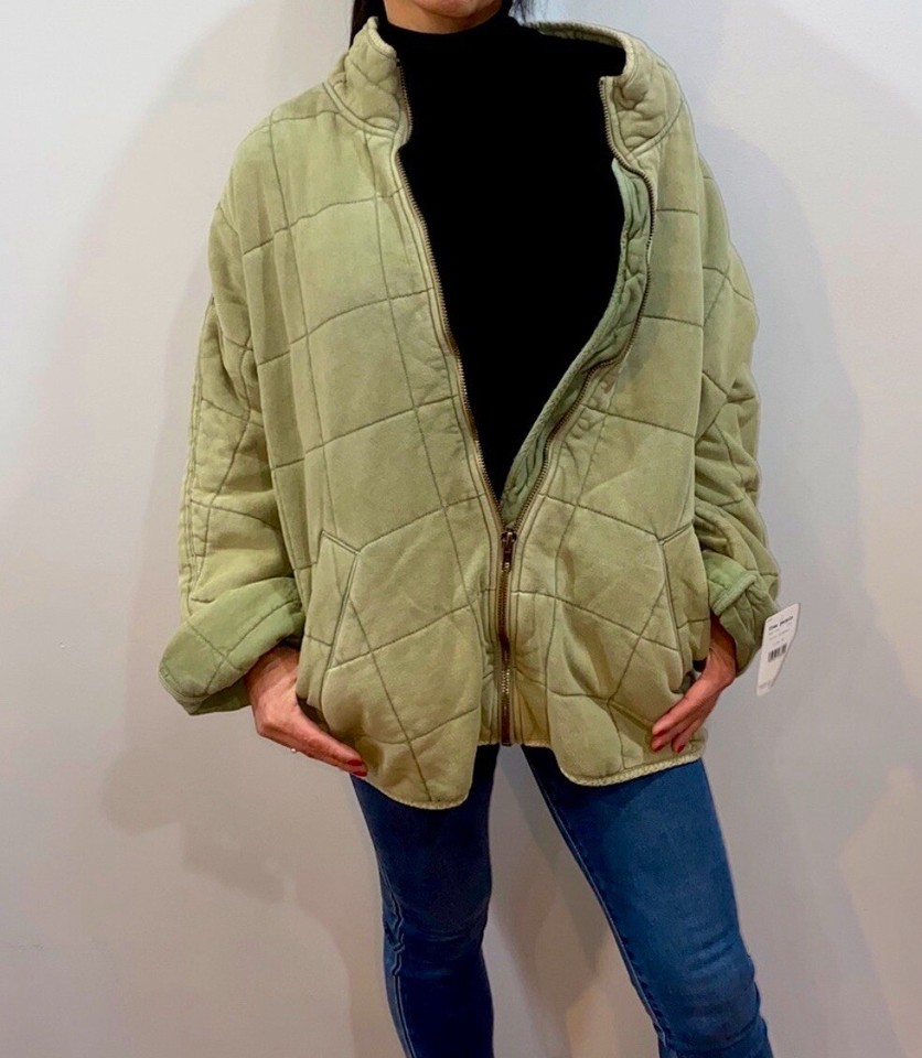 Free People Dolman Quilted Knit Jacket Moss Oversized Large And X-Large ...