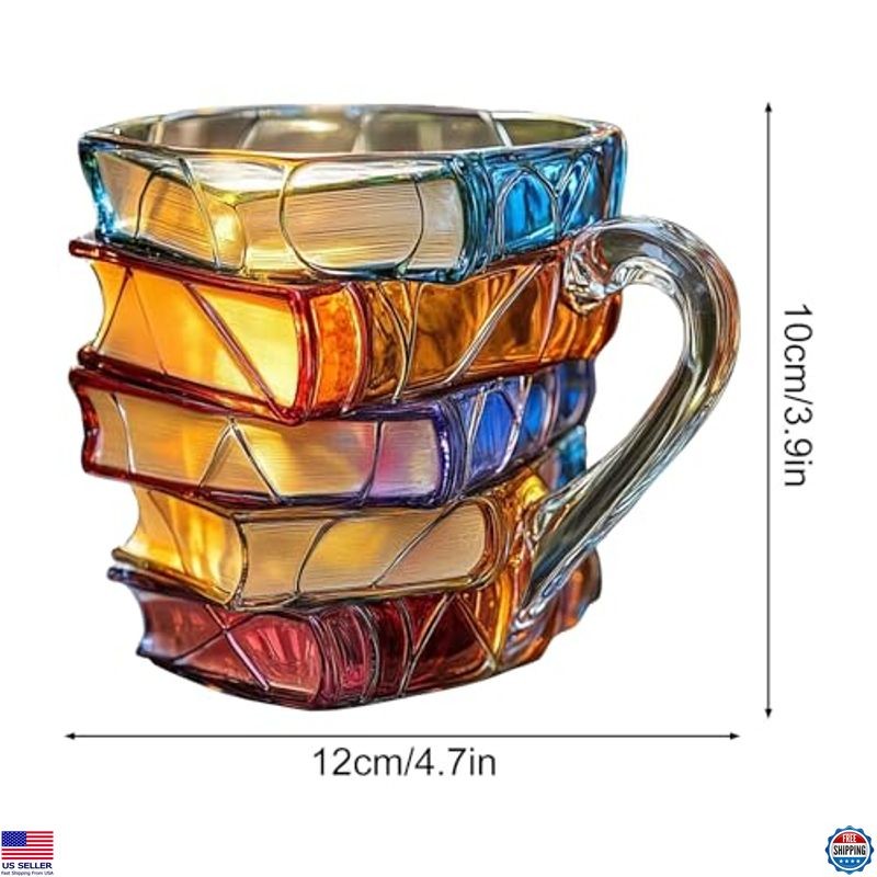 3D Painted Book Mug - Colorful Resin Stack Coffee Cup, Perfect Gift for ...