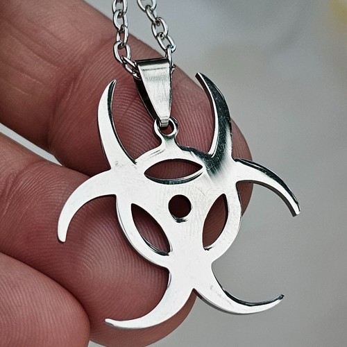 Biohazard Necklace Pendant 22" Chain Stainless Steel Polished Symbol ...