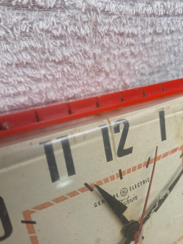 Vintage MCM General Electric Telechron Wall Clock Works USA Red Corded ...