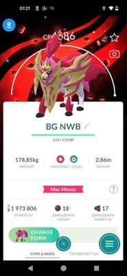 Pokémon G0 --- Shiny Zamazenta Level 50 Crowned 3 Moves Transformed BG ...