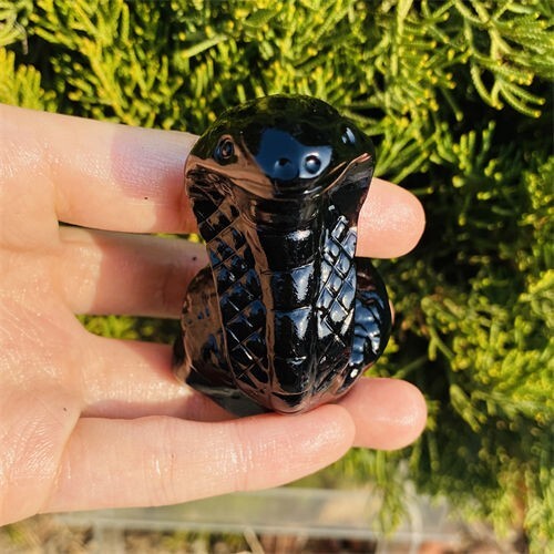 1pc Natural obsidian snake hand carved Quartz Crystal stone skull Reiki ...