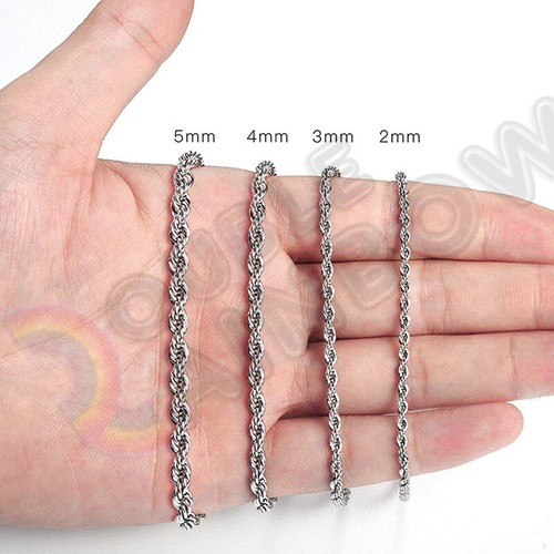 Men Women Stainless Steel Silver 2mm/3mm/4mm/5mm Rope Necklace Chain ...