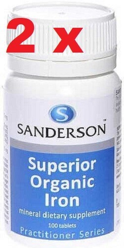 2 x Sanderson Superior Organic Iron Tablets 100 with Vit C and Vit B6 ...
