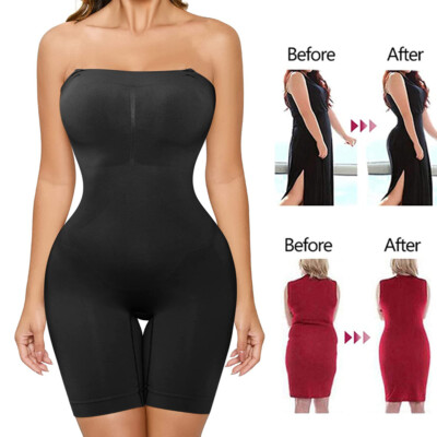 Women's Seamless Bodysuit Tummy Control Body Shaper Strapless Mid Thigh ...