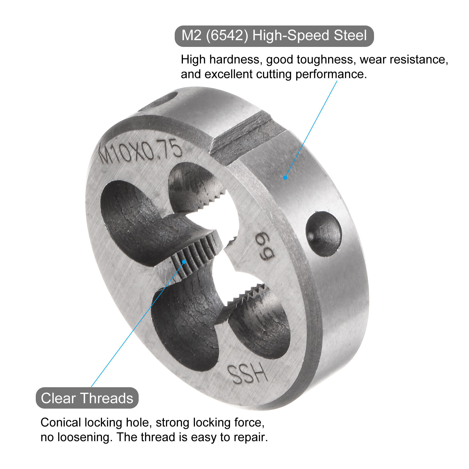 Round Threading Dies Metric M10 x 0.75 Thread High Speed Steel Screw ...