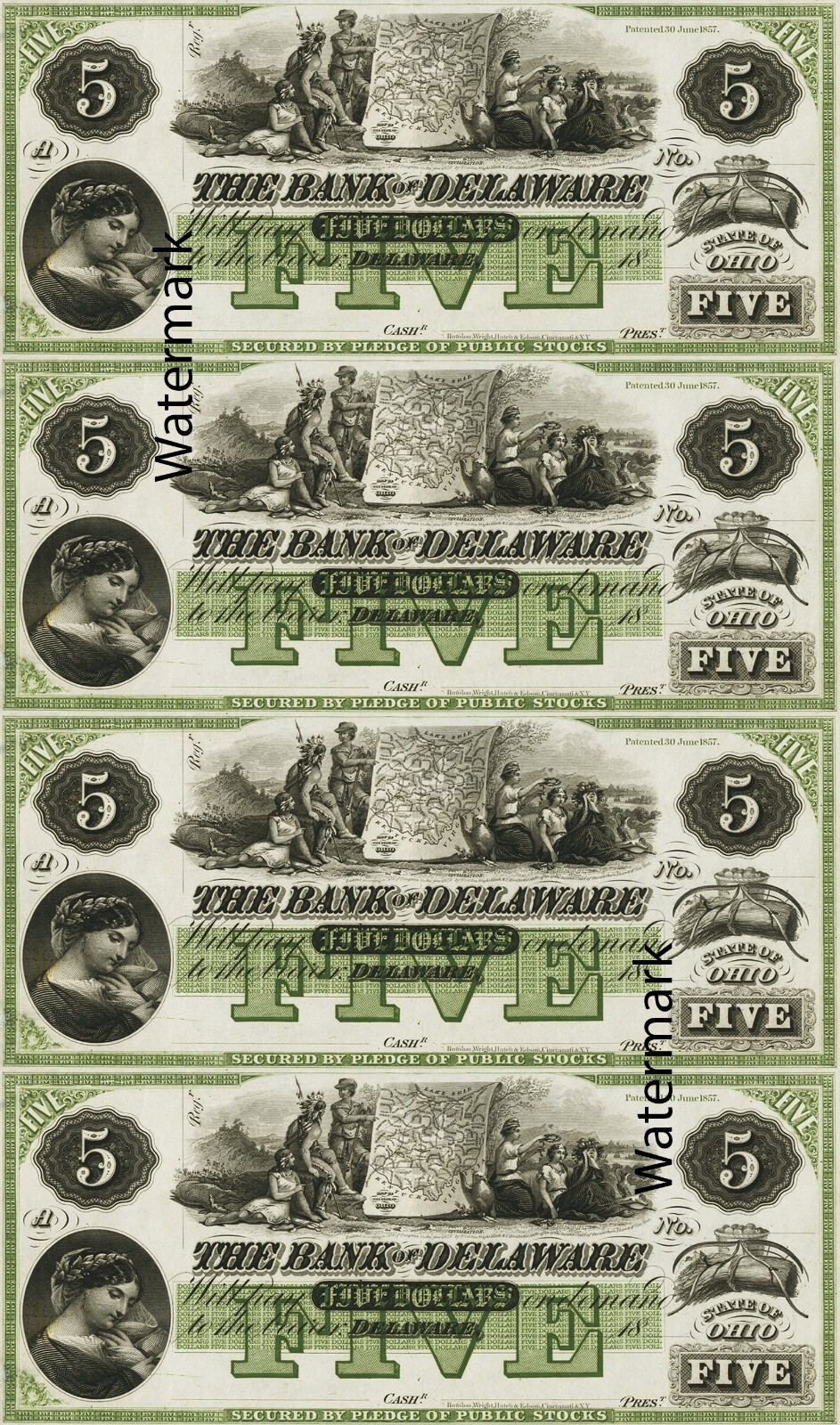 $5 The Bank of Delaware Ohio Obsolete Currency OH-210 Sheet ...