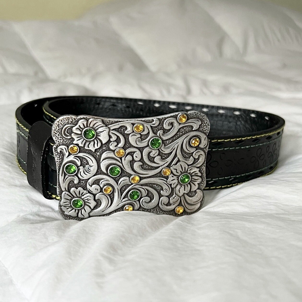 Vintage John Deere Y2K Scrollwork Rhinestone Belt Top… - Gem