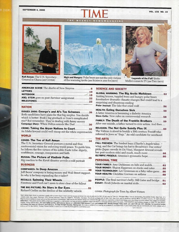 Time Magazine September 4, 2000- Kofi Annan- U.N. Chief | eBay