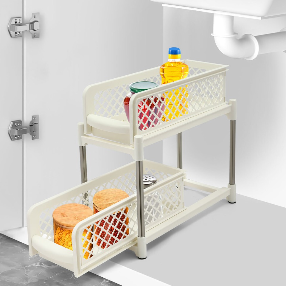 White Pull Out Cabinet Organizer, Kitchen Cabinet Drawer, Under Sink ...