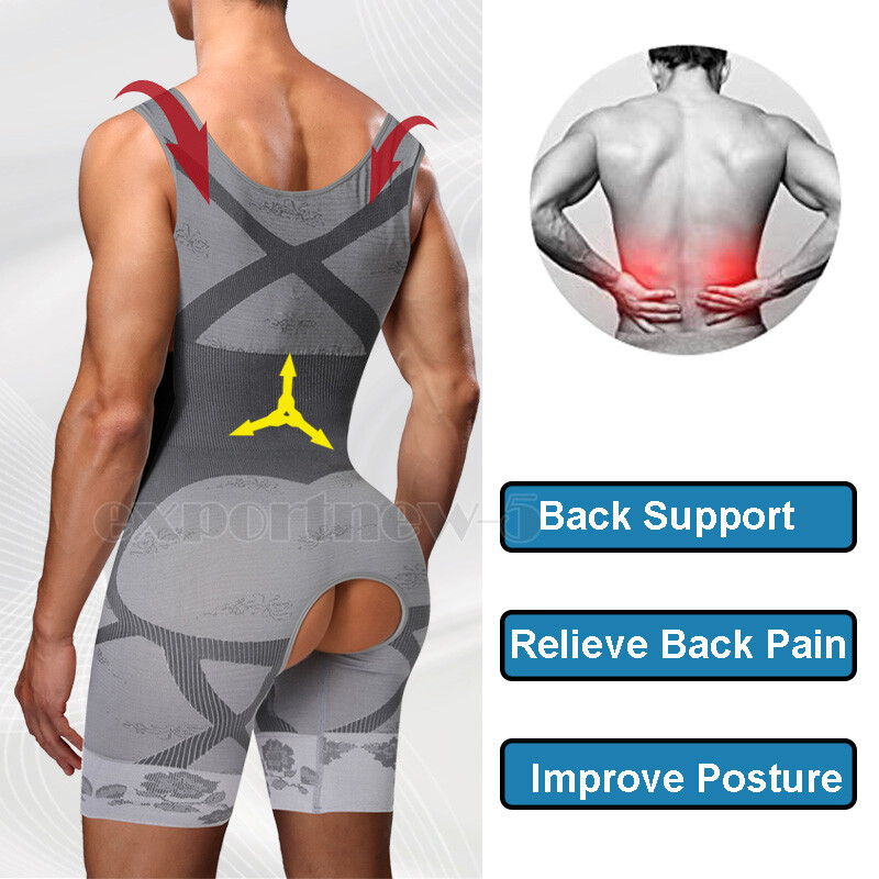 Mens Full Body Shaper Compression Slimming Suit Shapewear Waist Trainer ...