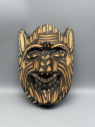 Handcrafted Wooden Mask Black Face Folk Art Decor Collectible Vintage ...