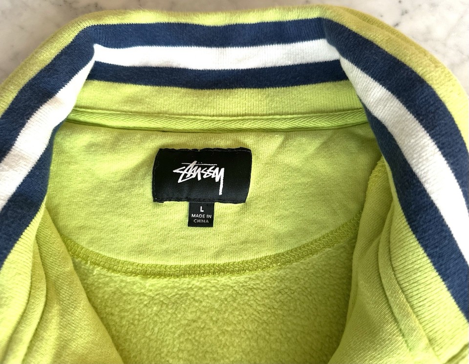 STUSSY 1/4 Zip Fleece Pullover Sweatshirt Size L Long Sleeved Neon ...