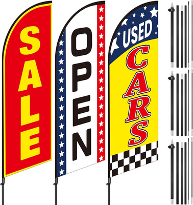3 Pcs Used Cars Flag 7 X 5.4 Ft Car Auto Dealer Swooper Feather Flags ...