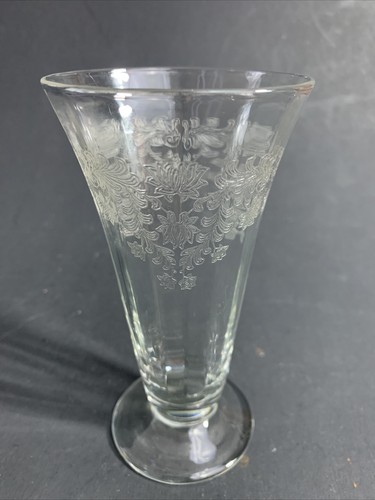 VINTAGE JUICE ANTIQUE GLASS BRYCE CRYSTAL CLEAR STEM 854 FERN LEAF ETCH ...