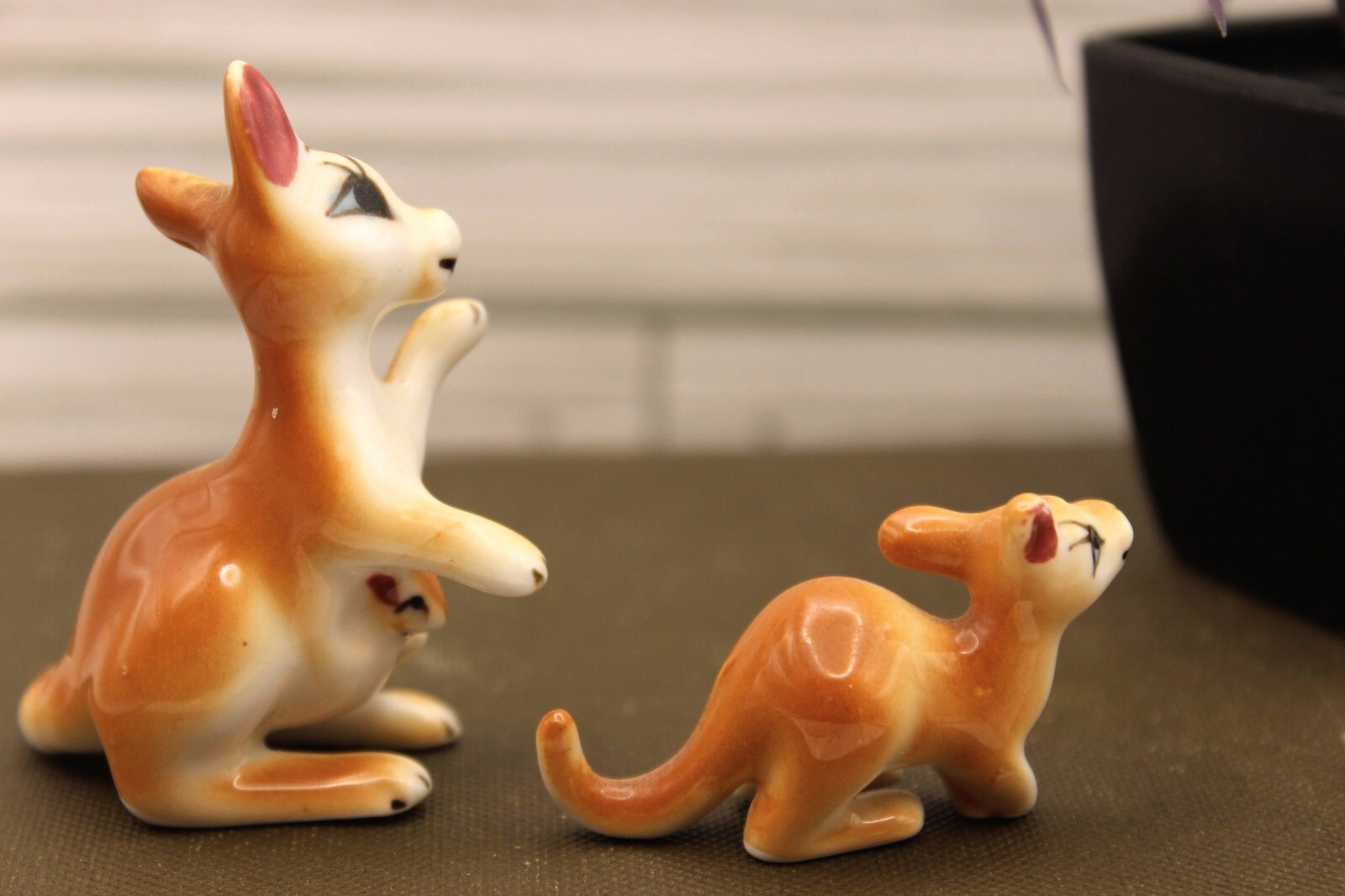 Miniature Kangaroo Family Porcelain Figurines Mom Joey Yearling ...