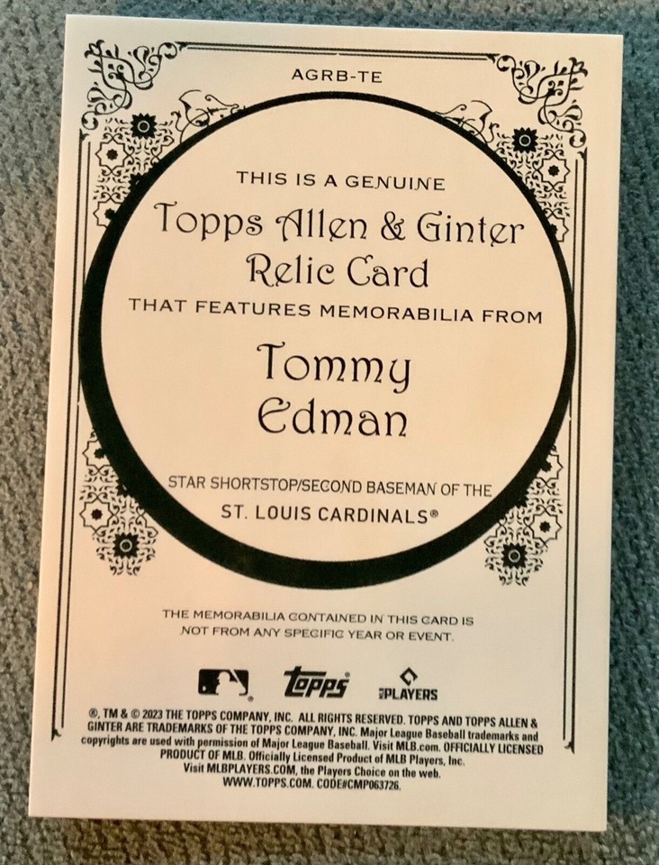 2023 TOPPS ALLEN & GINTER FULL SIZE RELIC CARD TOMMY EDMAN CARDINALS ...