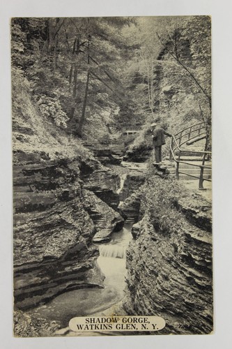 Shadow Gorge Watkins Glen NY Man on Bridge Waterfall Scenic Divided ...