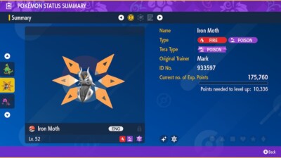 Pokémon Violet/Scarlett 6 IV Shiny Iron Moth w/master Ball Same day ...
