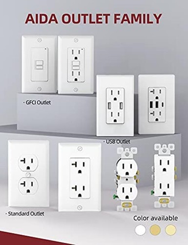 AIDA Duplex Electrical Receptacle Outlets, 20Amp 125V Assorted Colors ...