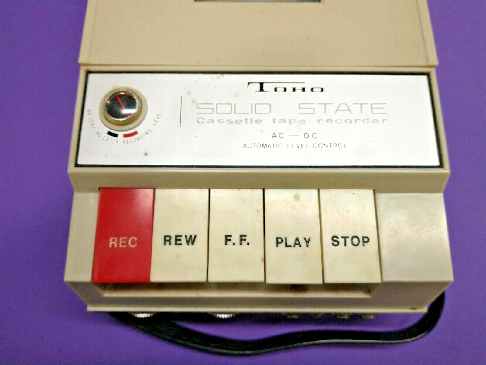 VINTAGE Toho Cassette Tape Recorder SOLID STATE Black Case W ...