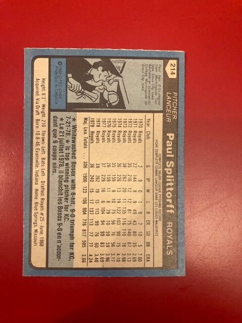 1980 O-Pee-Chee - #214 Paul Splittorff for sale online | eBay