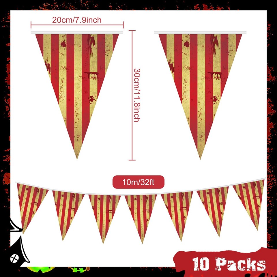 10 Pack Creepy Carnival Halloween Bunting Flags Party Decorations ...