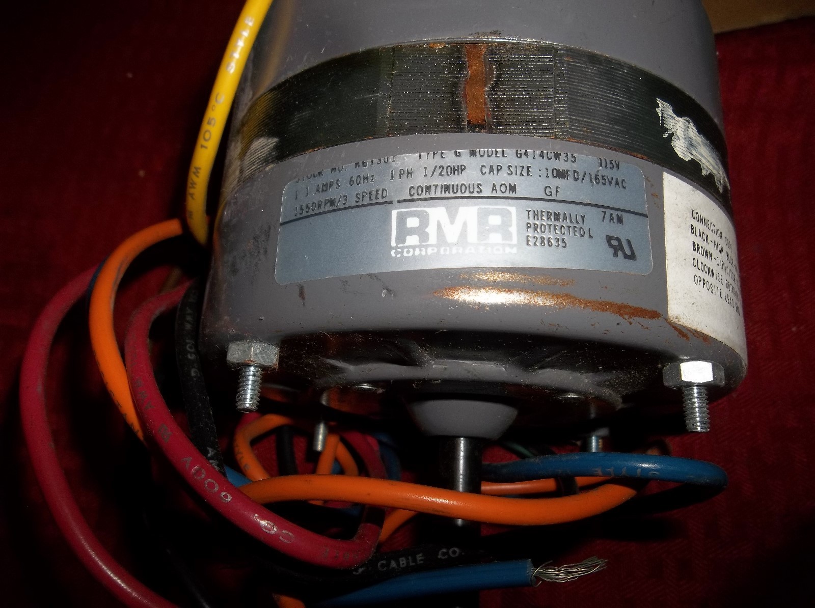 RMR Corp 1/20 HP 115V 1550 RPM Shaded Pole HVAC Motor RG1301, G414CW35 ...