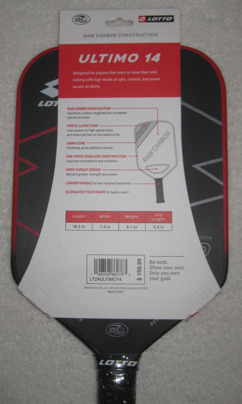 LOTTO ULTIMO 14 14MM CORE RAW CARBON FIBER PICKLEBALL PADDLE NEW | eBay