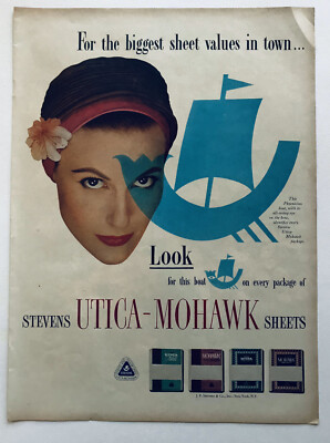 1953 Stevens Utica Mohawk Sheets Vintage Print Ad With The Phoenician ...