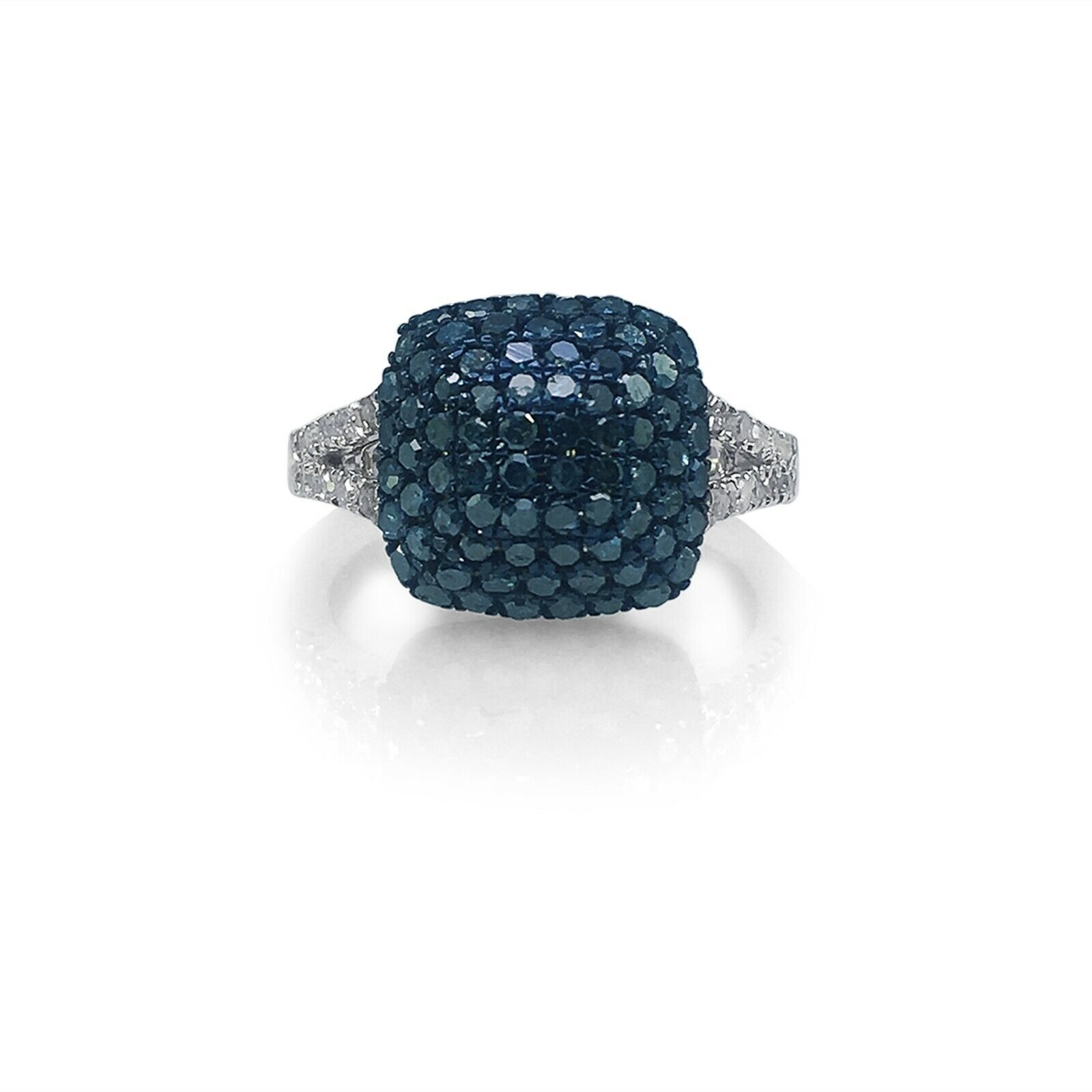 Sterling Silver Round Natural Blue Diamond Dome Multi Row Cluster Ring ...