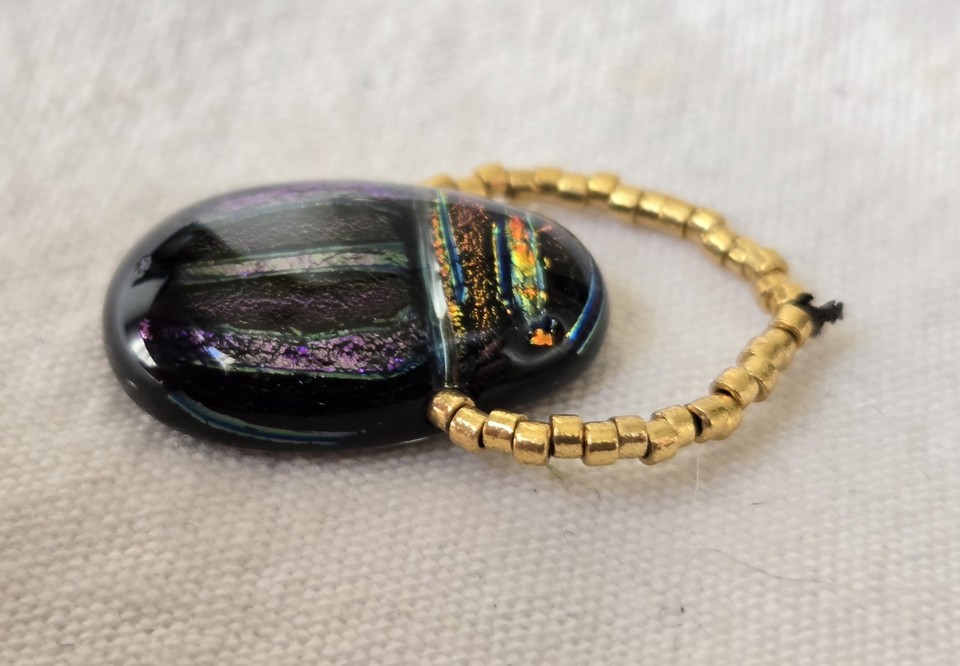 Bruce St. John Maher Purple Fused Glass Dichroic Scarab Pendant Gold ...